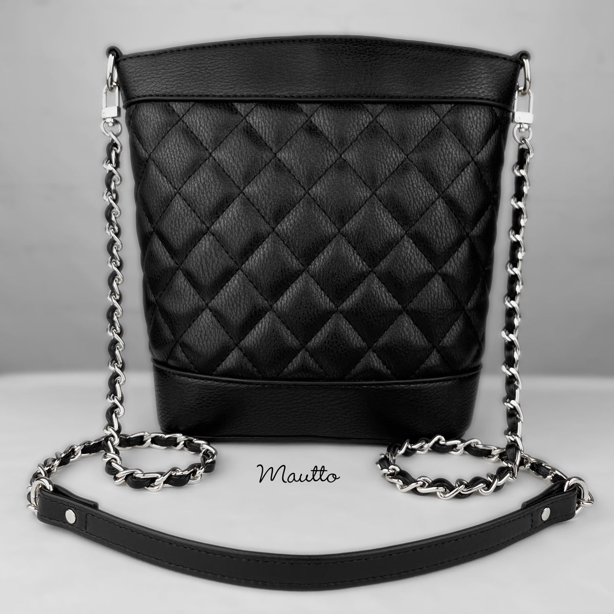 Luxe Leather-woven Silver Chain Strap w/ Leather Shoulder Section – Mautto